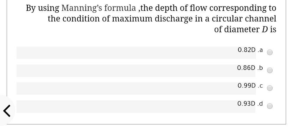 Solved By using Manning's formula ,the depth of flow | Chegg.com