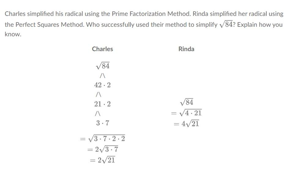 Solved Charles simplified his radical using the Prime | Chegg.com