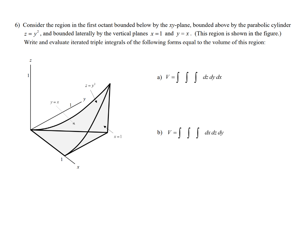 Solved 6) Consider the region in the first octant bounded | Chegg.com