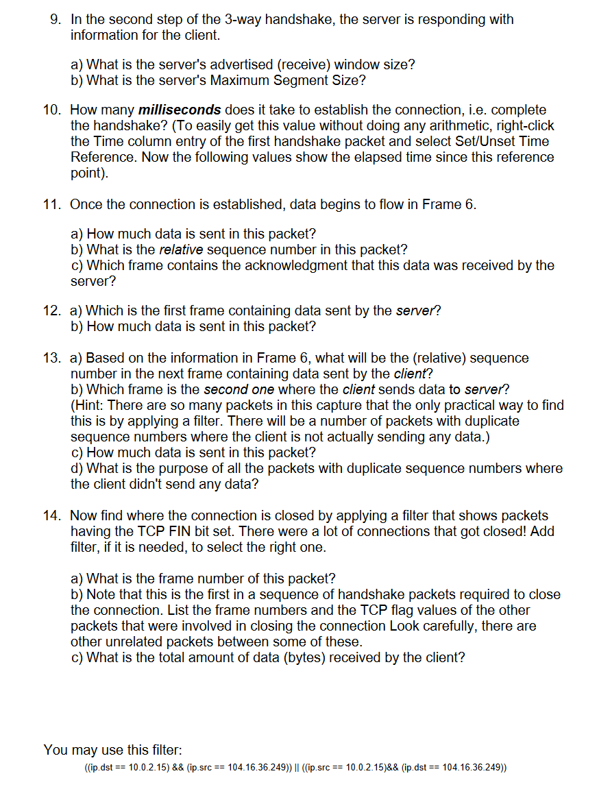 Transport Layer Packet Analysis (TCP and UDP) These | Chegg.com