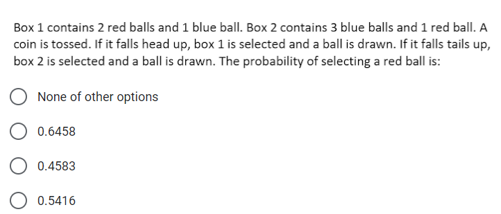 Solved Box 1 contains 2 red balls and 1 blue ball. Box 2 | Chegg.com