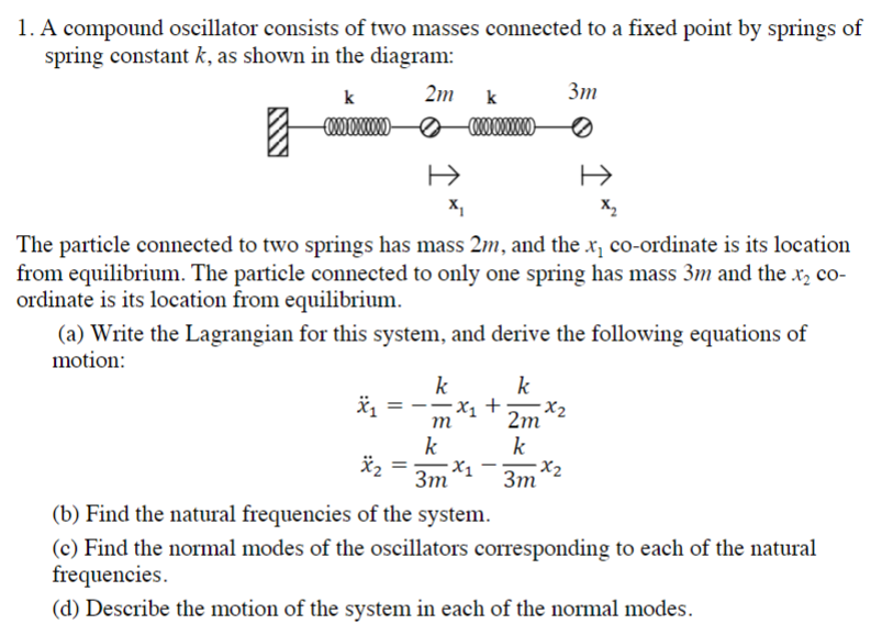 Solved 1. A compound oscillator consists of two masses | Chegg.com