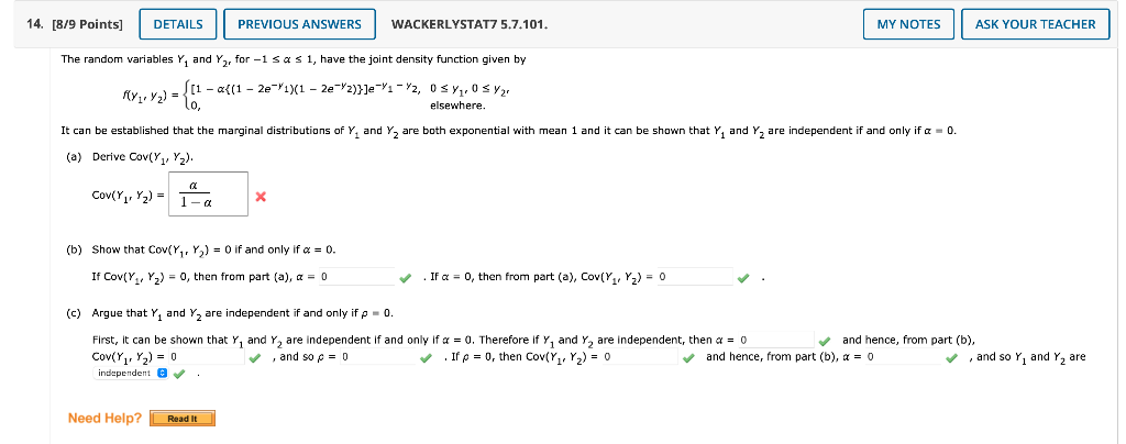 Solved The Random Variables Y1 And Y2 For −1≤α≤1 Have The 