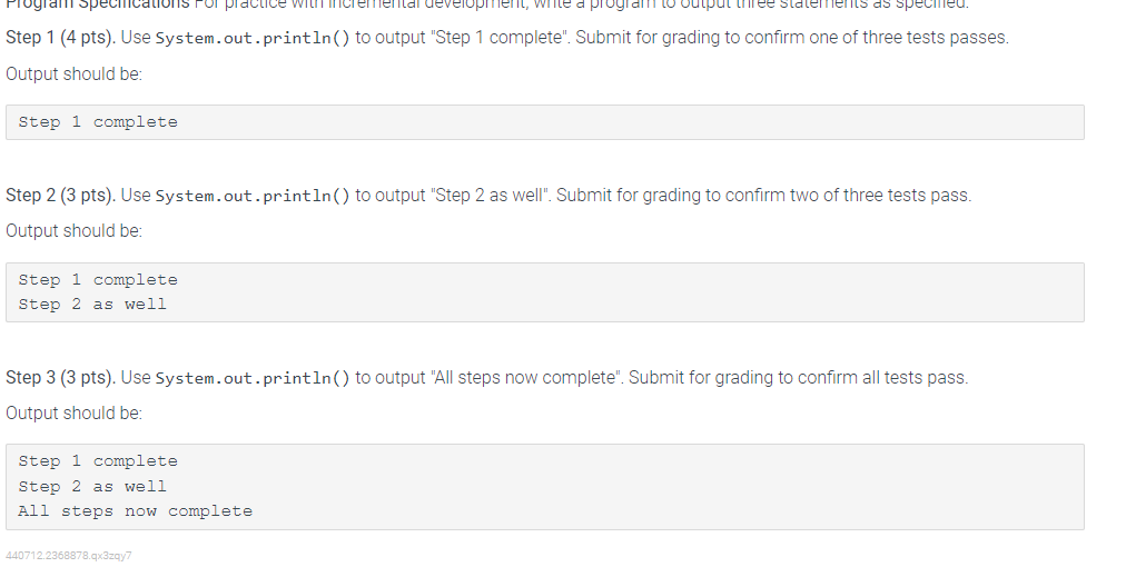 Solved Step 1 (4 pts). Use System. out.println( ) to output | Chegg.com