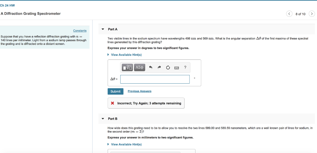 Solved Ch 24 Hw A Diffraction Grating Spectrometer 8 Of 10