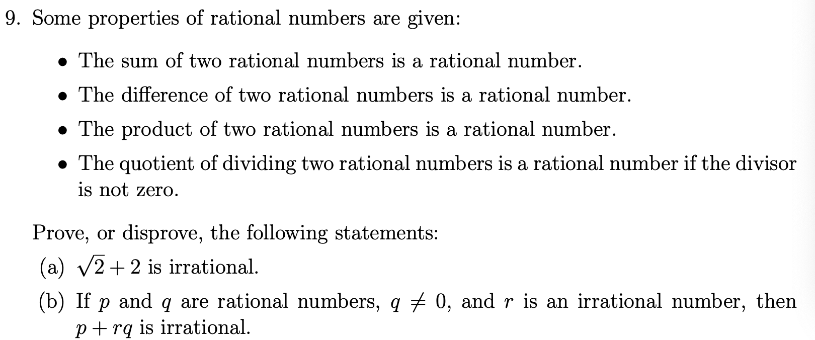 Solved 9. Some properties of rational numbers are given: - | Chegg.com