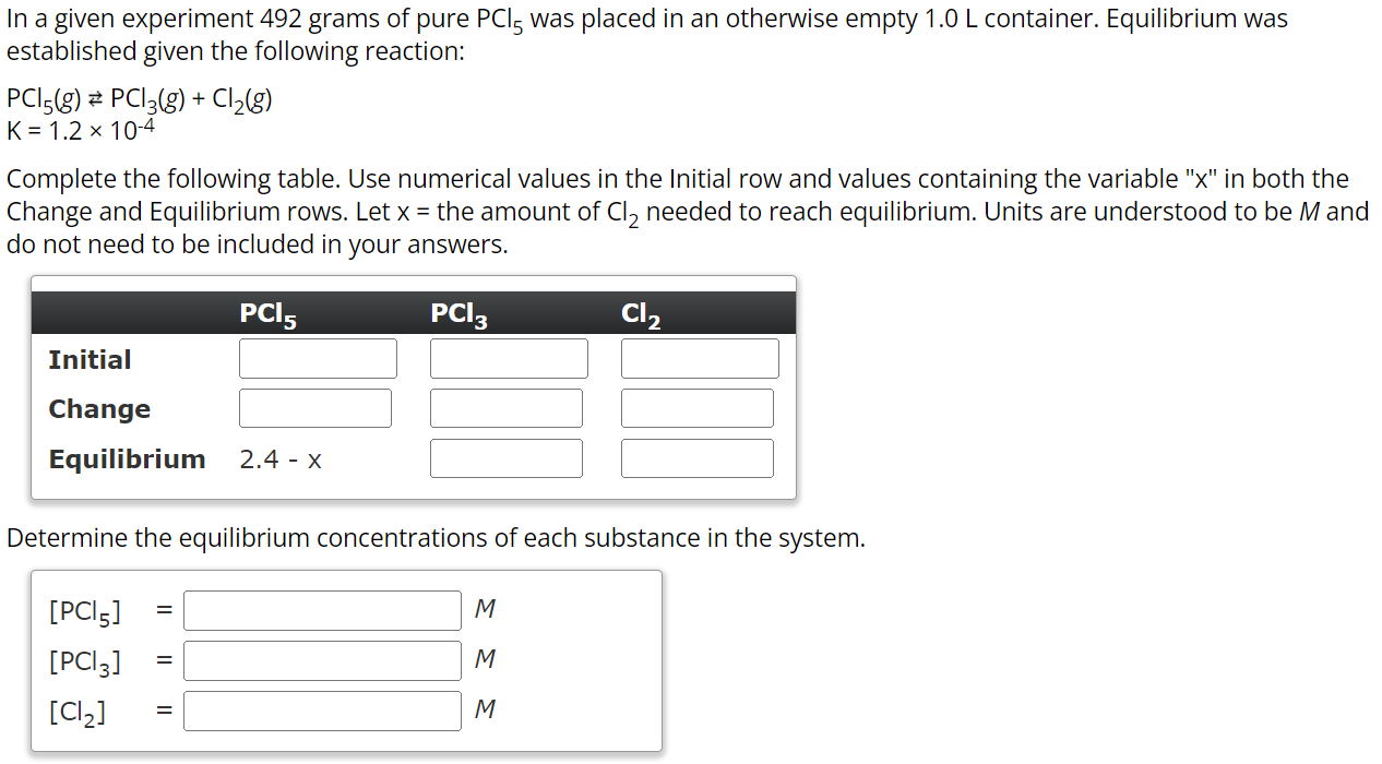 Solved In a given experiment 492 grams of pure PCl5 was | Chegg.com