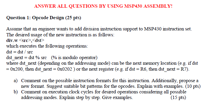 ANSWER ALL QUESTIONS BY USING MSP430 ASSEMBLY! | Chegg.com