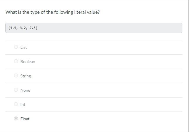 Solved What is the type of the following literal value? | Chegg.com