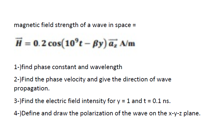 Solved magnetic field strength of a wave in space = H = 0.2 | Chegg.com