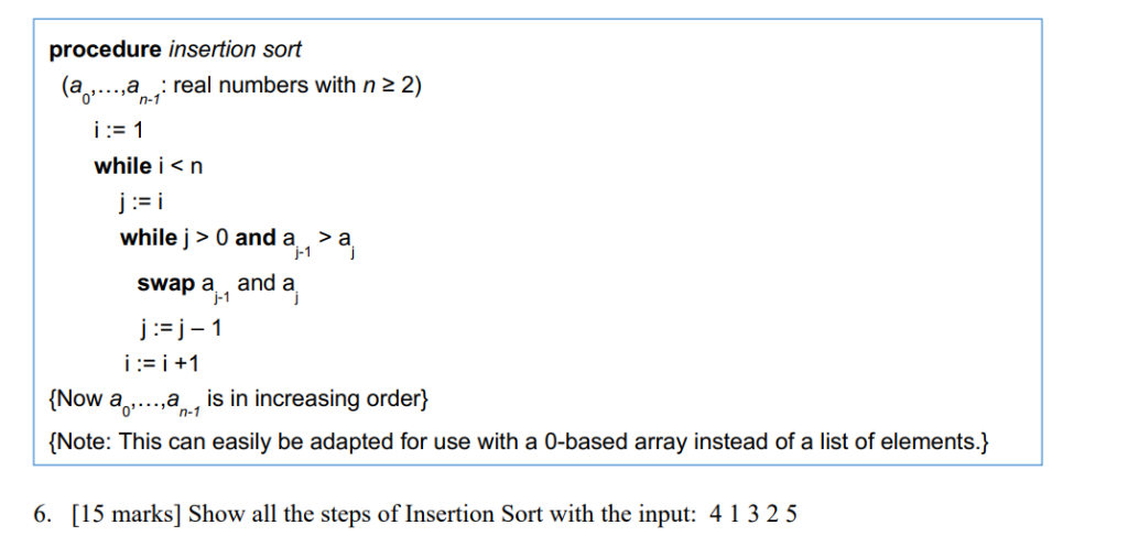 Solved procedure insertion sort (a,,...,a : real numbers | Chegg.com
