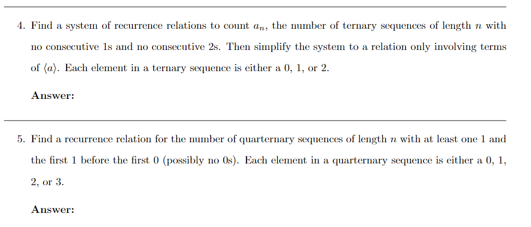 4. Find a system of recurrence relations to count an, | Chegg.com