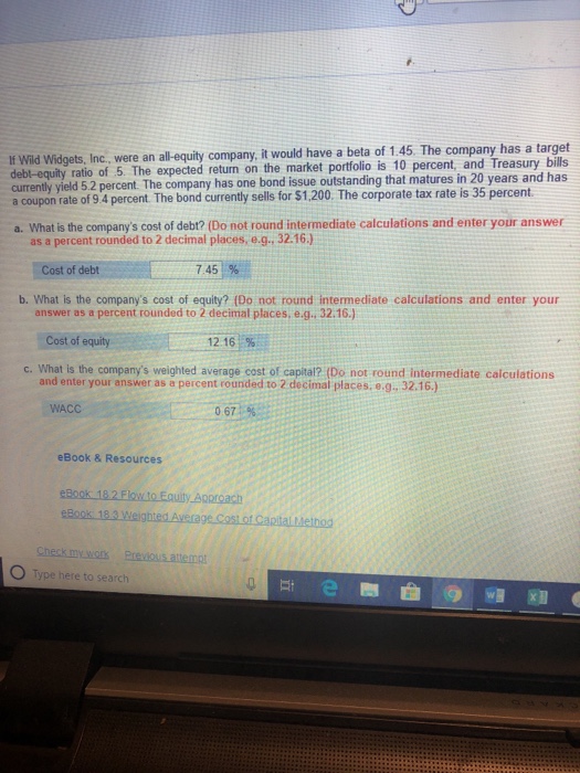 Solved If Wild Widgets, Inc, were an all-equity company, it | Chegg.com