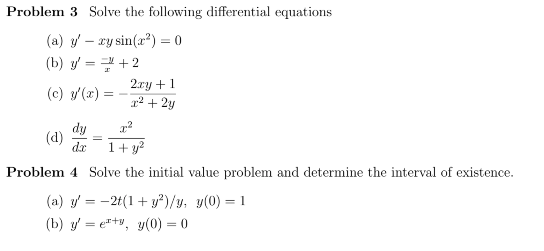 Solved Problem 3 Solve The Following Differential Equations 