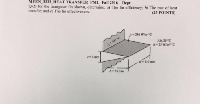 Solved for the triangular fin shown, determine: a) The fin | Chegg.com