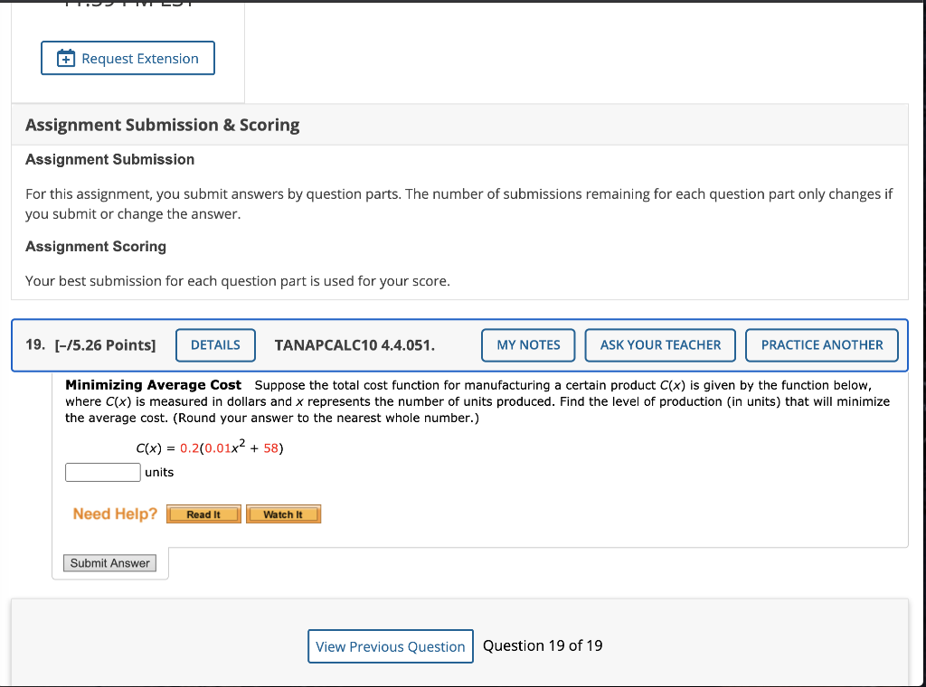Solved Request Extension Assignment Submission & Scoring | Chegg.com