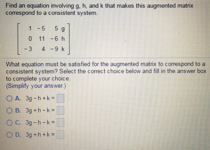 Solved Find an equation involving g, h, and k that makes | Chegg.com