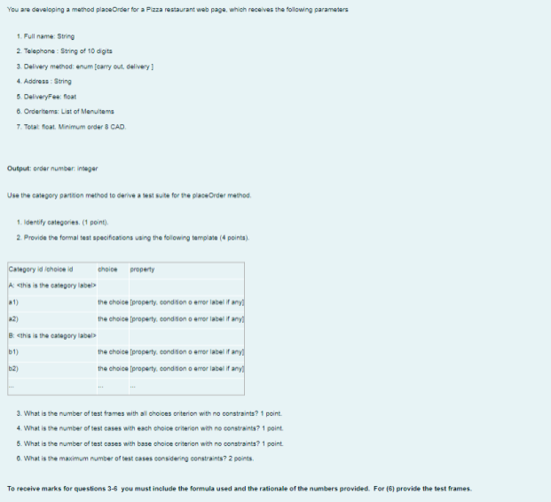 You are developing a method plase Order for a Pizza | Chegg.com
