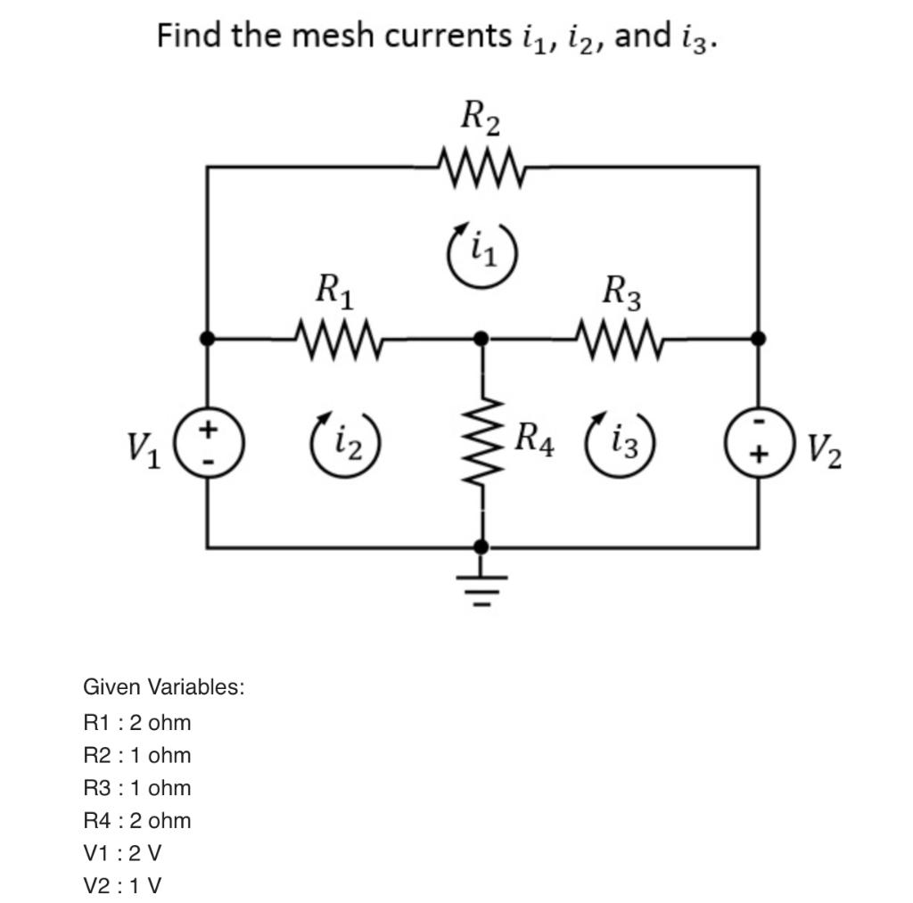 Solved Find the mesh currents i1,i2, and i3. Given | Chegg.com