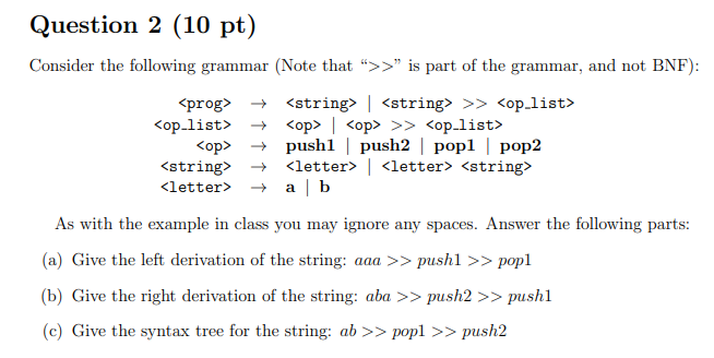 Solved Consider the grammar from question 2, with the static | Chegg.com