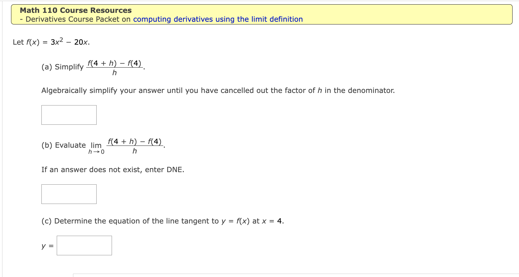 Solved Math 110 Course Resources - Derivatives Course Packet | Chegg.com