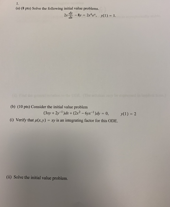 Solved (a) (8 pts) Solve the following initial value | Chegg.com