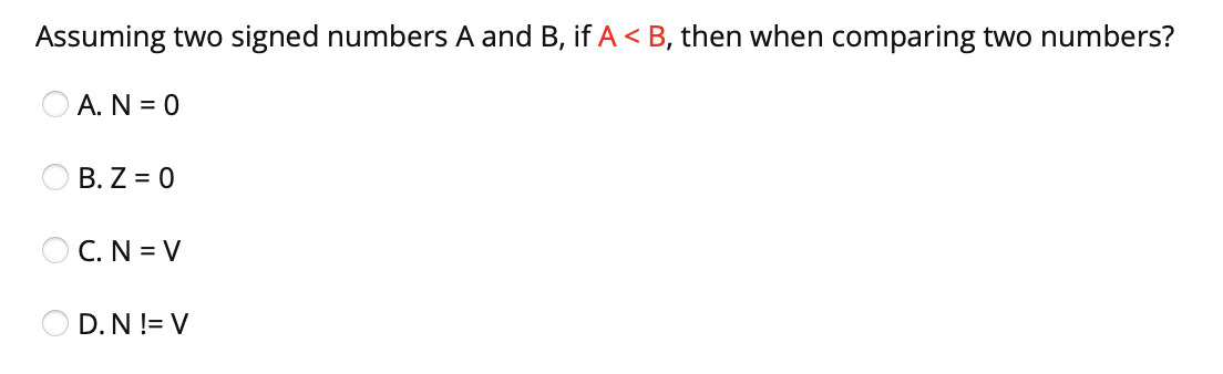 Solved Assuming two signed numbers A and B, if A | Chegg.com