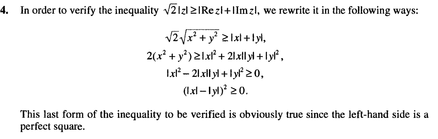 Solved In order to verify the inequality 22|z|≥|Rez|+|Imz|, | Chegg.com