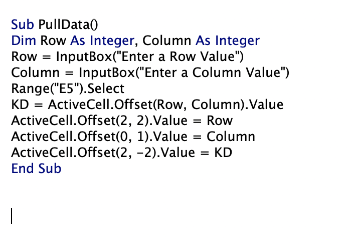 Solved The Macro Pulldata Is Intended To Return A Kd Value 