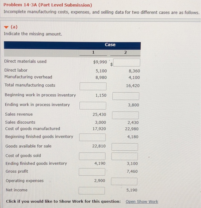 Solved Problem 14-3A (Part Level Submission) Incomplete | Chegg.com