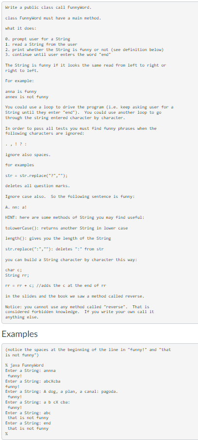 Solved Write a public class call Funnyword. class Funnyword | Chegg.com