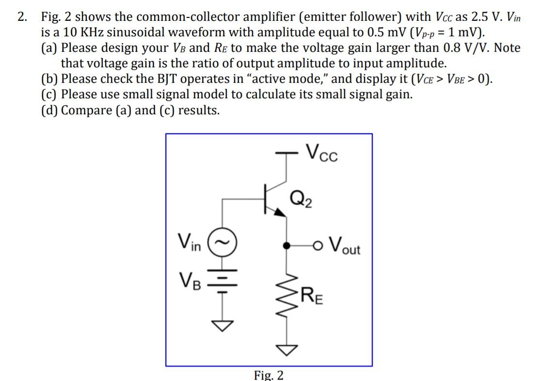 2. Fig. 2 shows the common-collector amplifier | Chegg.com