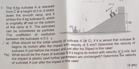 Solved A 6-kg suitcase A is released from C at a height of 2 | Chegg.com
