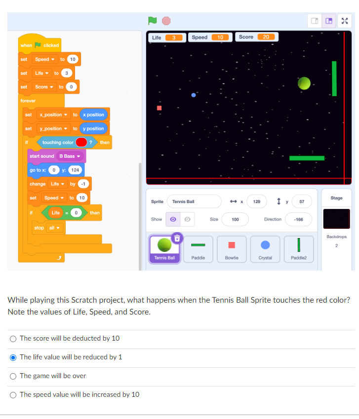 While playing this Scratch project, what happens when | Chegg.com
