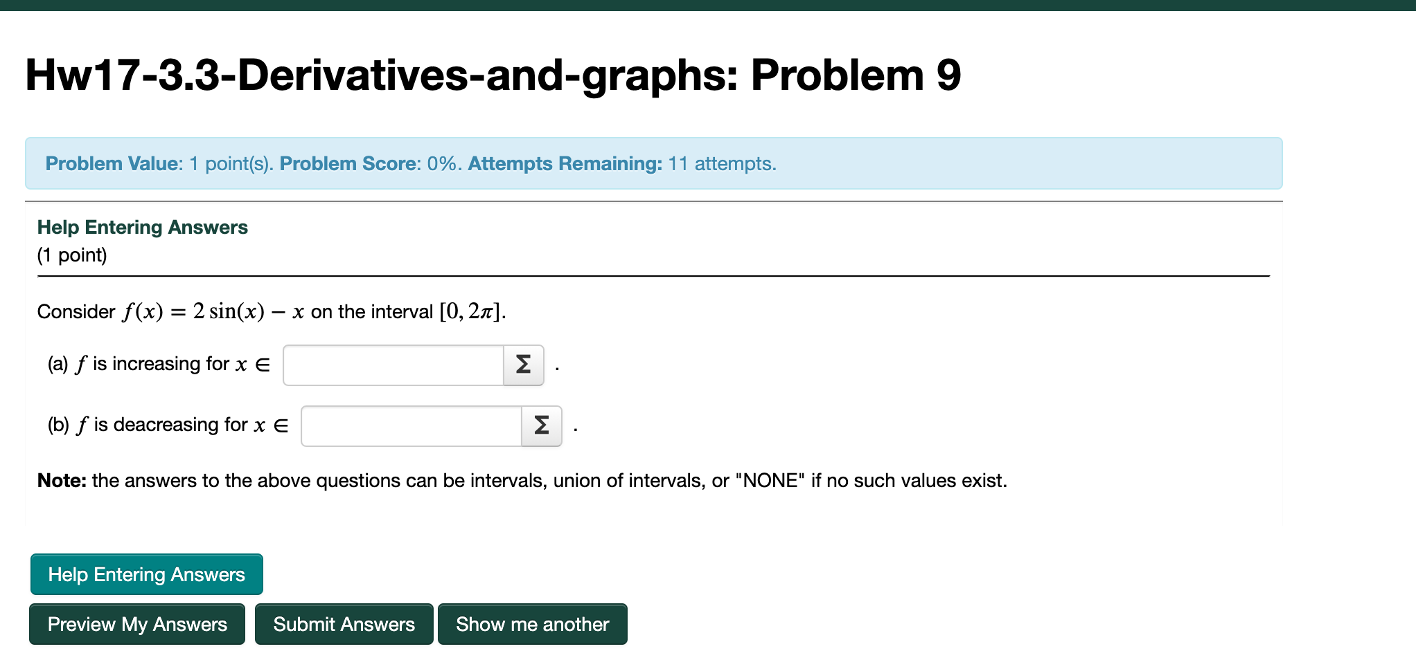 Solved Hw17-3.3-Derivatives-and-graphs: Problem 9 Problem | Chegg.com