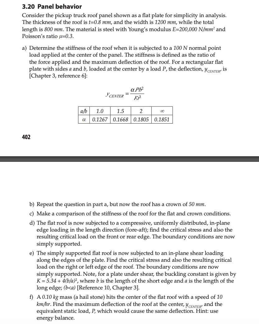 3.20 Panel behavior Consider the pickup truck roof | Chegg.com