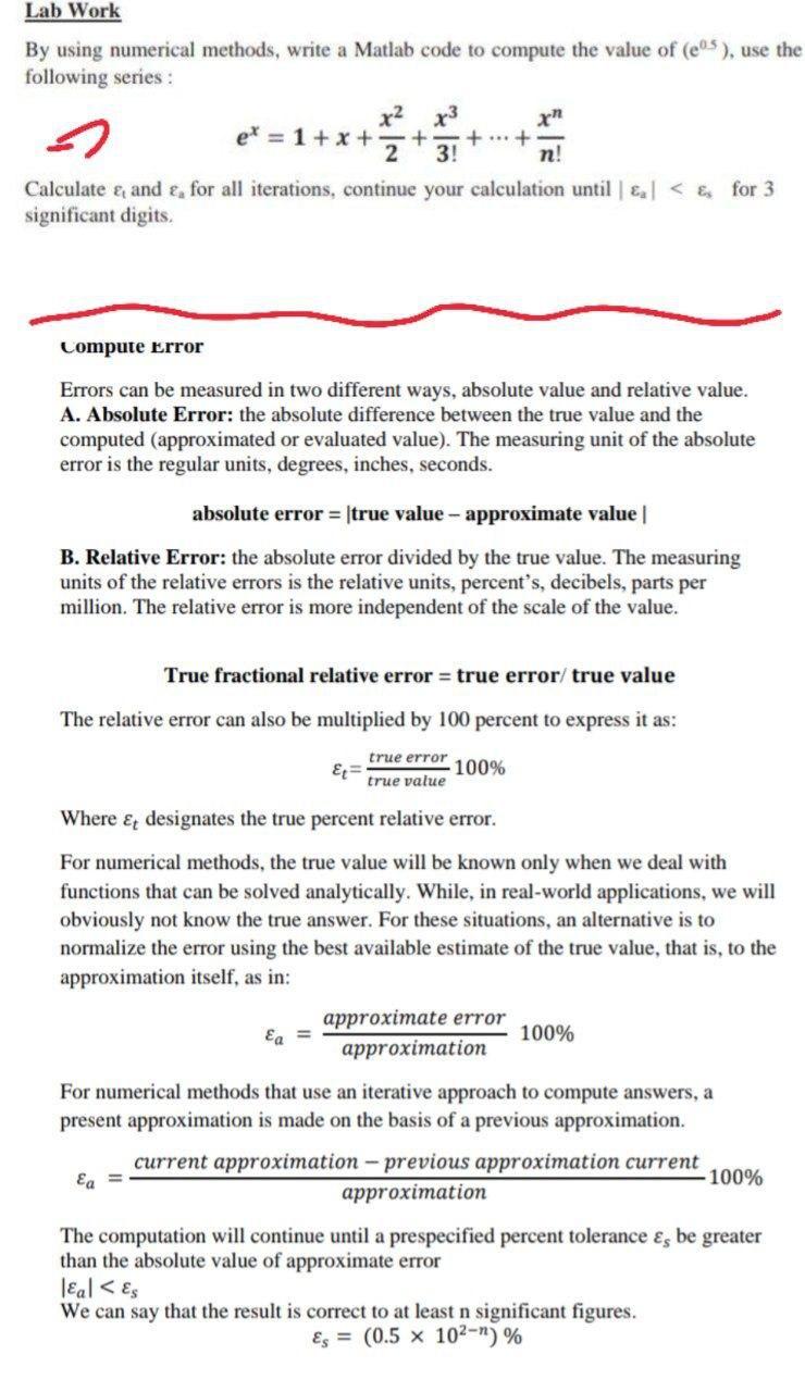 Solved Lab Work By using numerical methods, write a Matlab | Chegg.com