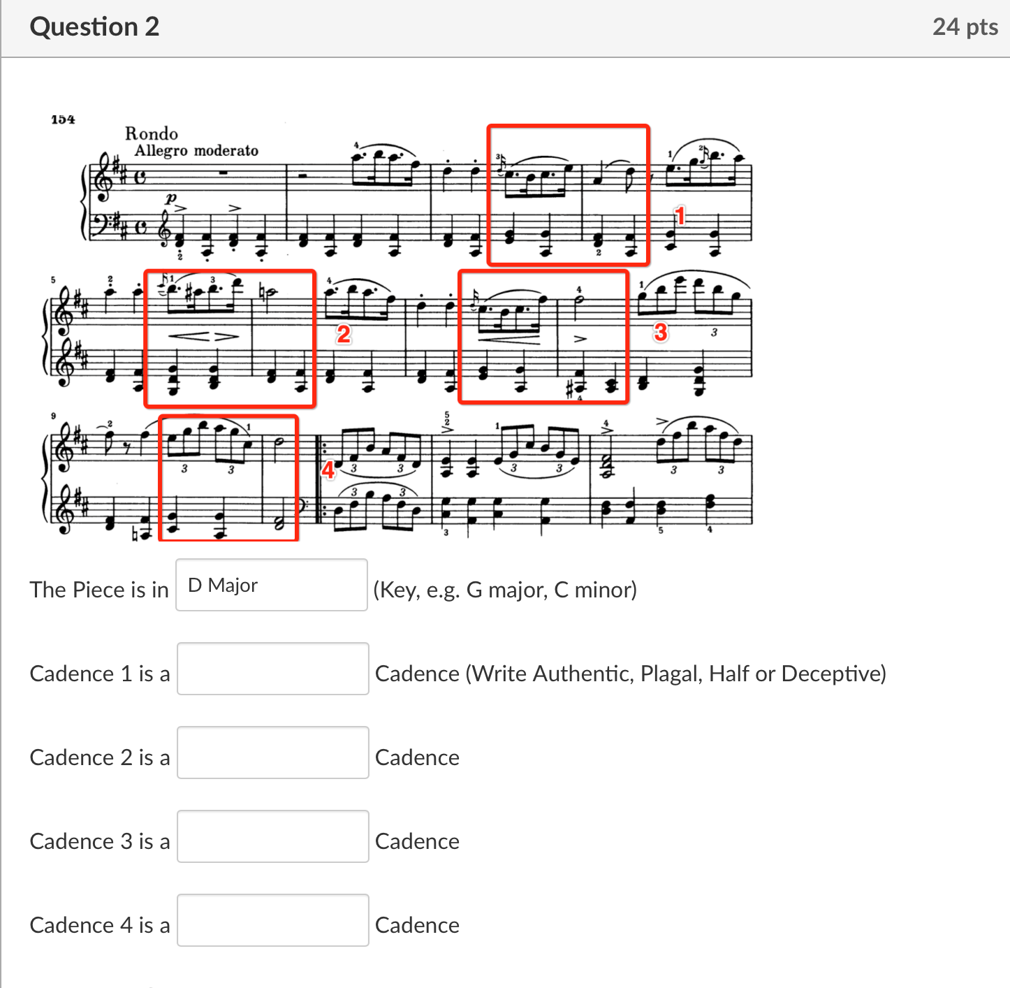 The Piece is in (Key, e.g. G major, C minor) Cadence | Chegg.com