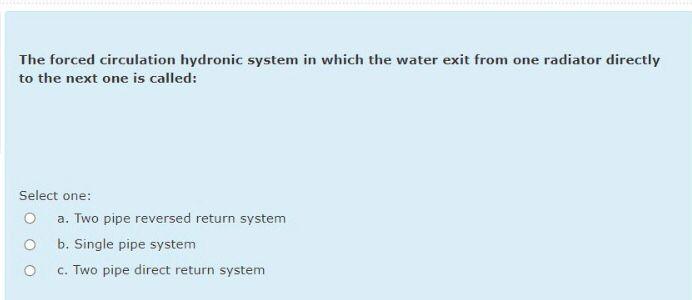 Solved The forced circulation hydronic system in which the | Chegg.com