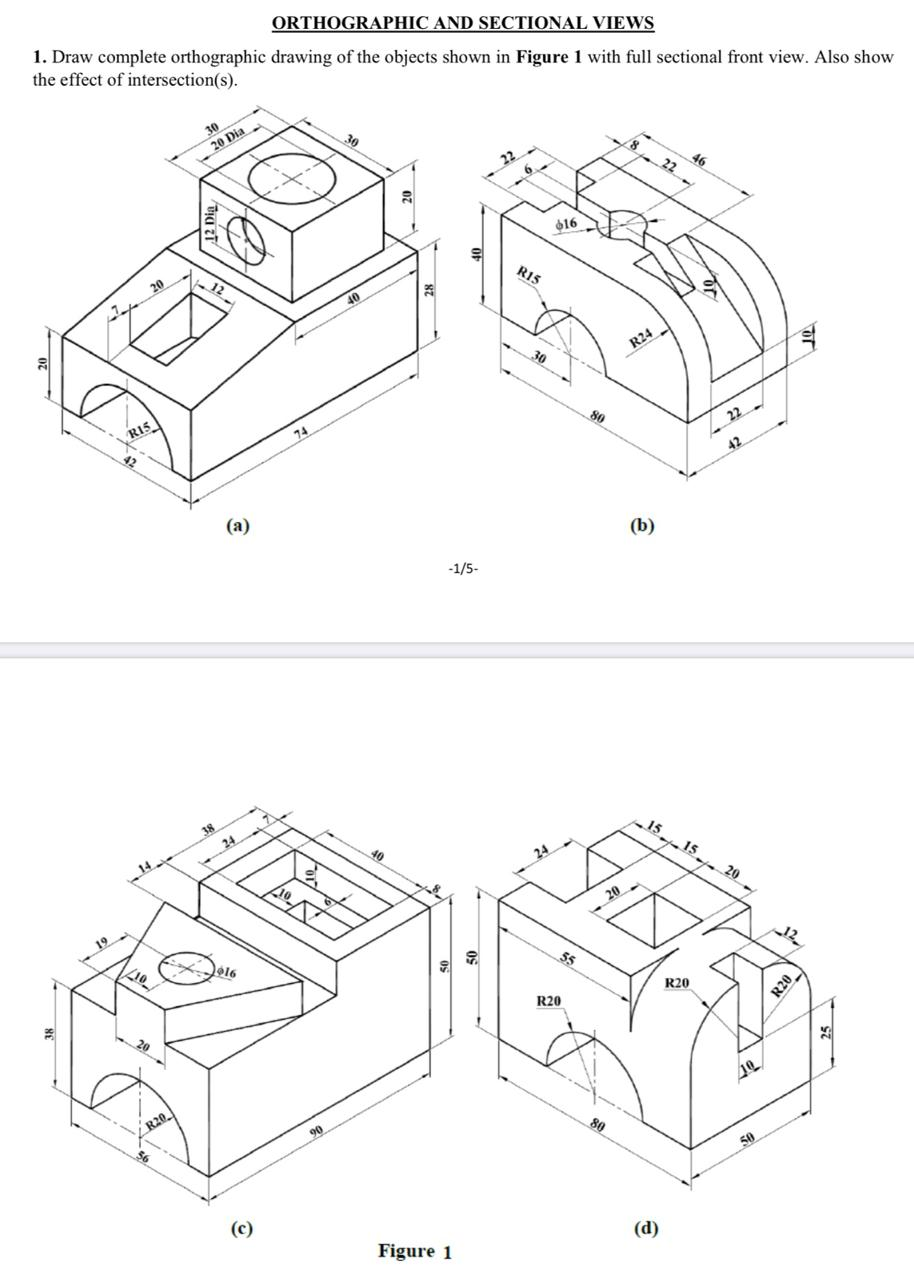 Solved 1. Draw complete orthographic drawing of the objects | Chegg.com