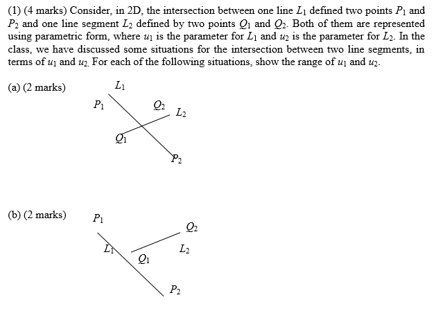 Solved (1) (4 marks) Consider, in 2D, the intersection | Chegg.com