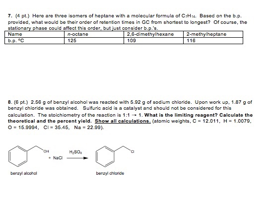 Solved 7. (4 pt.) Here are three isomers of heptane with a | Chegg.com