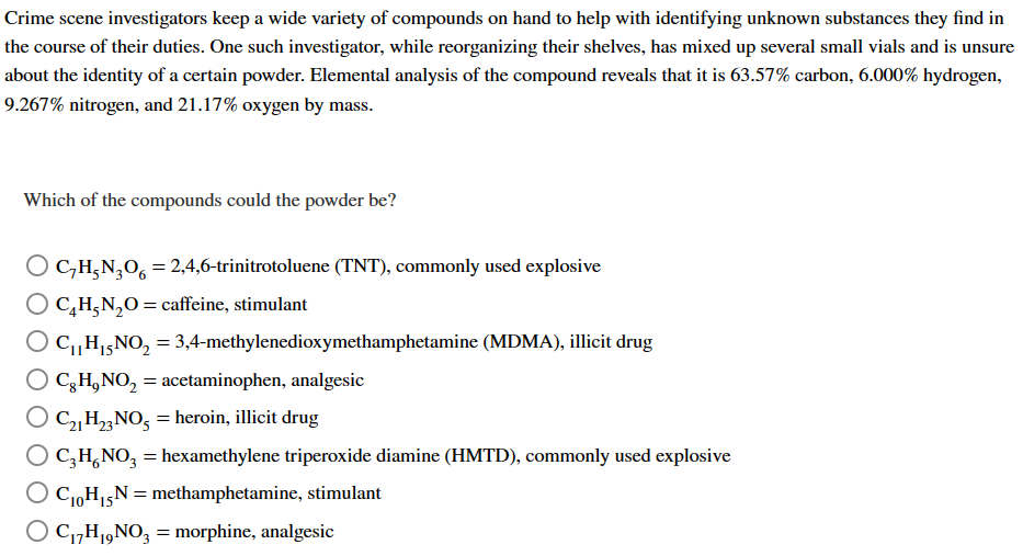 Solved Crime scene investigators keep a wide variety of | Chegg.com