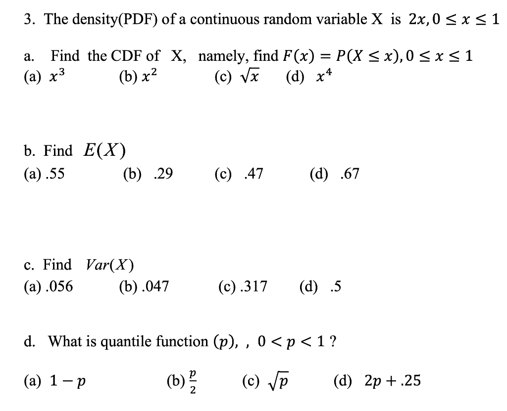 Solved 3. The density(PDF) of a continuous random variable X | Chegg.com