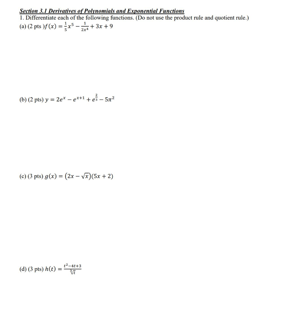 Solved Section 3.1 Derivatives of Polynomials and | Chegg.com