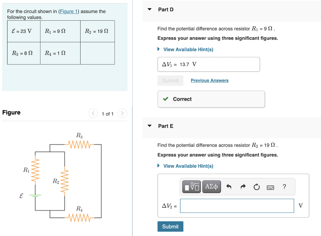 Solved For the circuit shown in । Part D following values. | Chegg.com