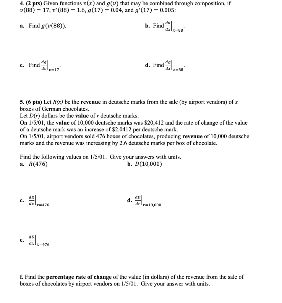 Solved 4. (2 pts) Given functions v(x) and g(v) that may be | Chegg.com