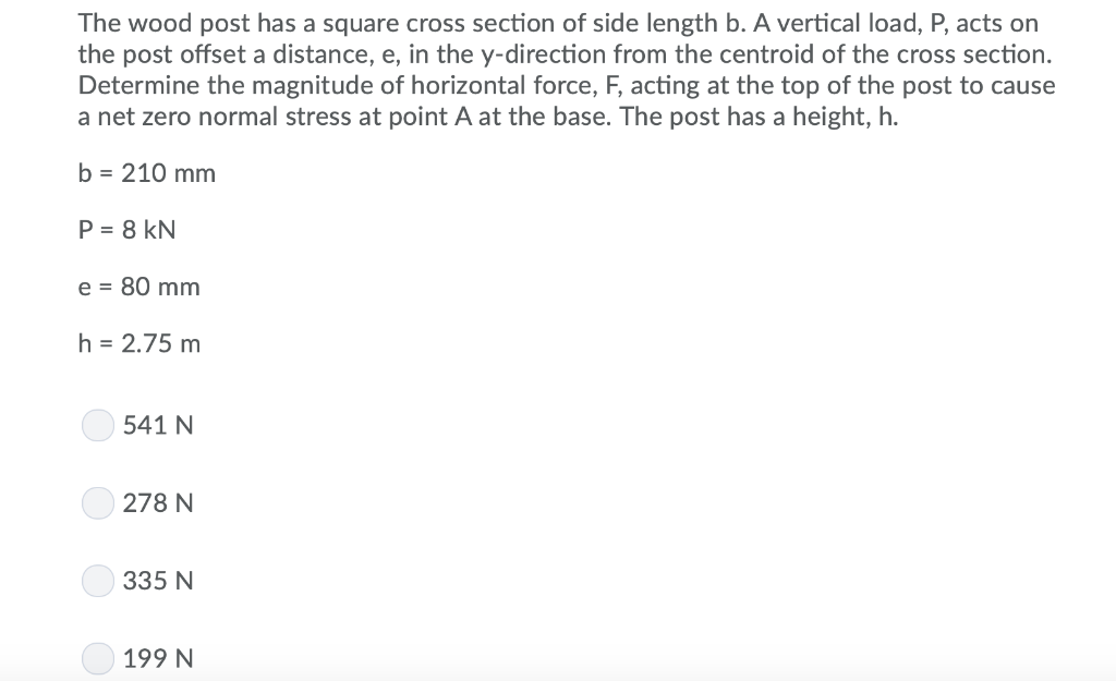 Solved The wood post has a square cross section of side | Chegg.com