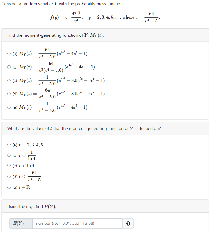Solved Consider a random variable Y with the probability | Chegg.com