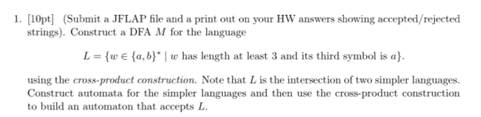 Solved 1. [10pt] (Submit a JFLAP file and a print out on | Chegg.com